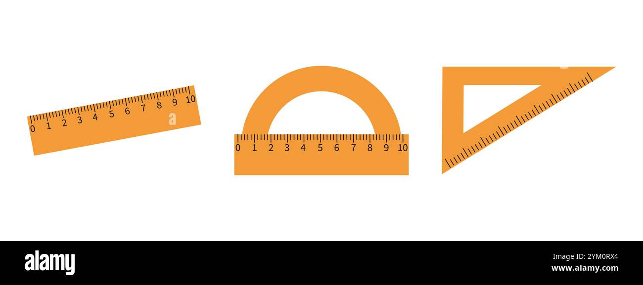 Set of yellow school rulers. School supplies. Hand drawn vector ...