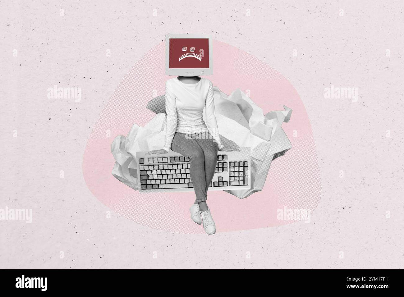 Template collage design trend artwork sketch of headless young lady sit ...