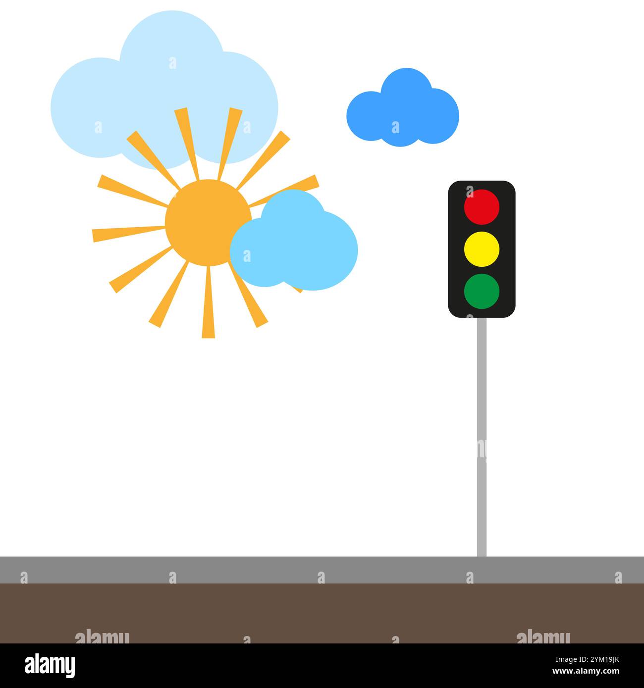 Traffic light. Sun and clouds. Street scene vector. Bright day symbol ...