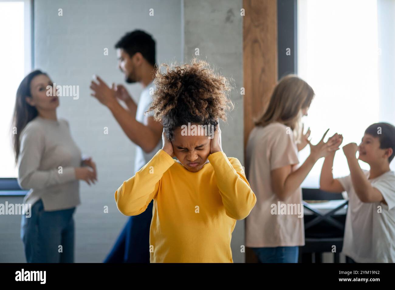 Family arguments and fights make children stressful angry or sad Stock ...