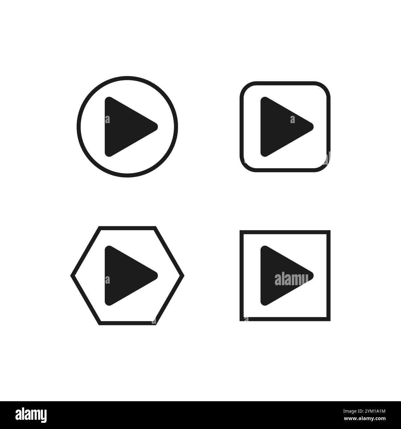 Play button icons. Simple multimedia symbols. Minimal vector play signs ...