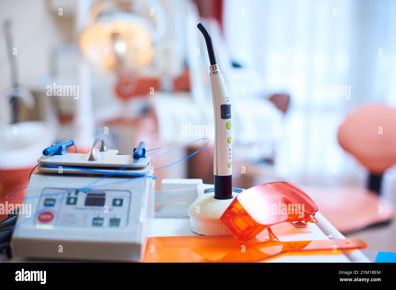 Dental equipment and tools set up in a modern clinic for patient ...