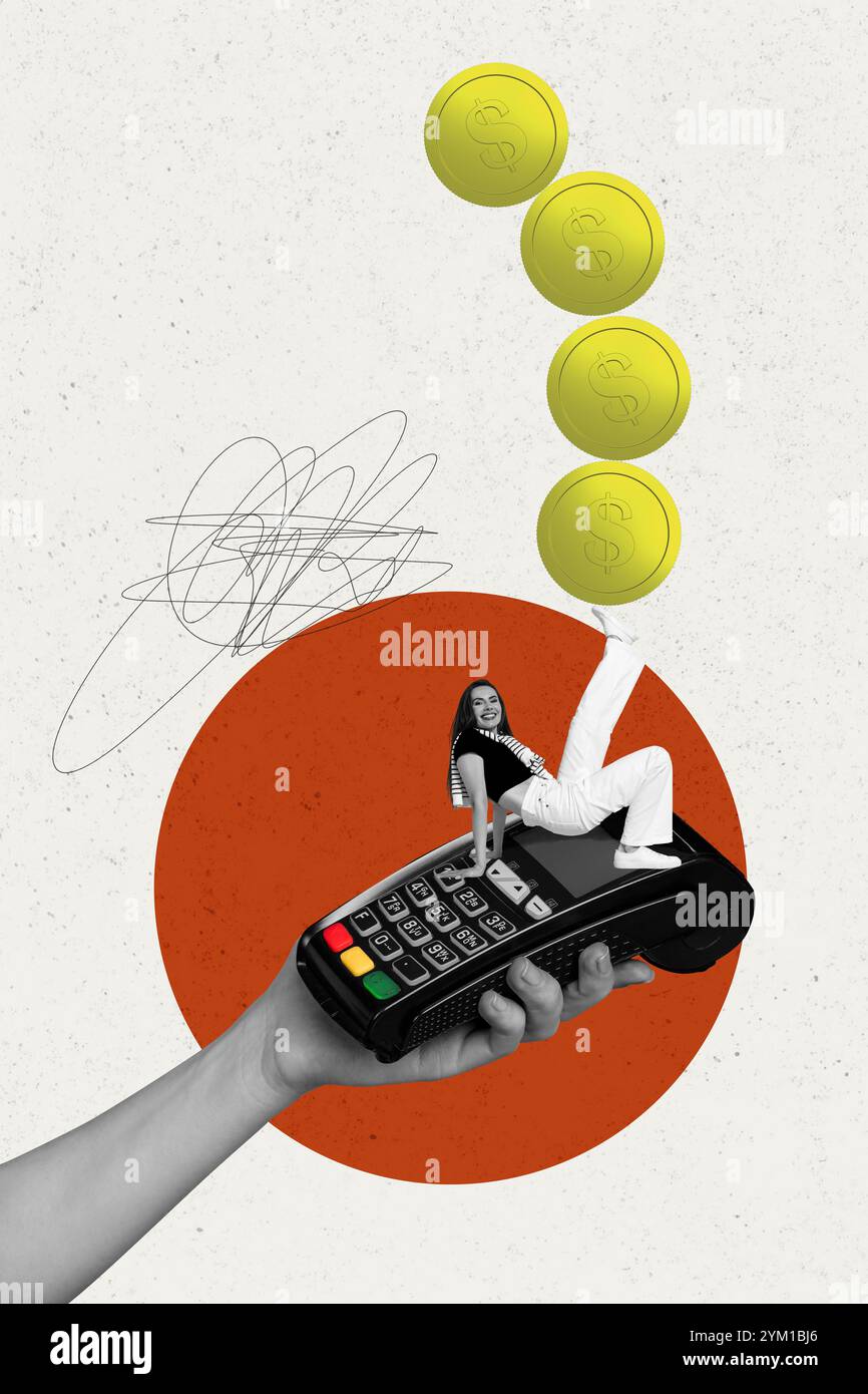3D photo collage template trend artwork composite of huge hand hold ...