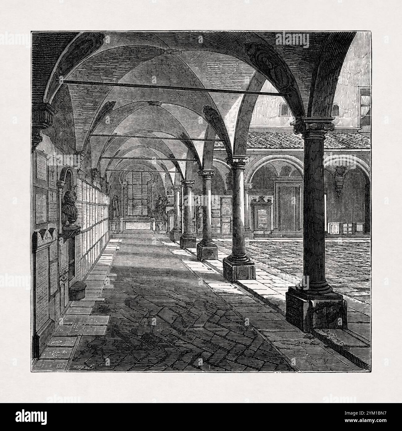 Cloister of the Convent of Saint Mark. Engraving dating from the 19th century after a work by ...