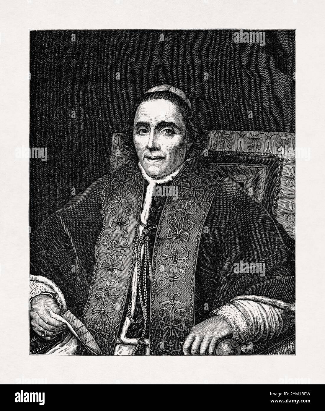 Portrait of Pope Pius VII. Engraving after a painting by Jacques-Louis David made in 1805 Stock ...