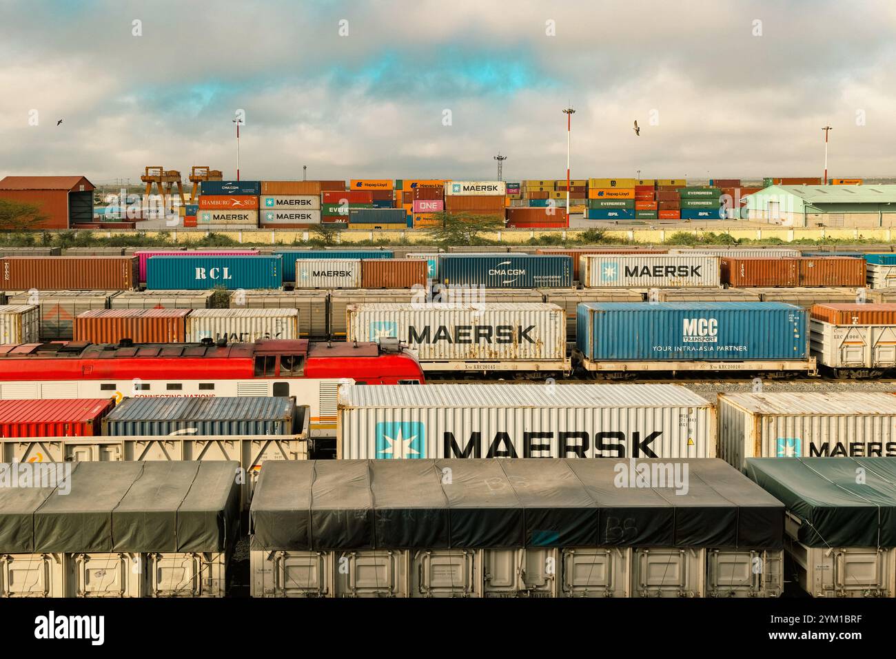 Shipping containers at a yard at Nairobi Standard Gauge Railway station ...