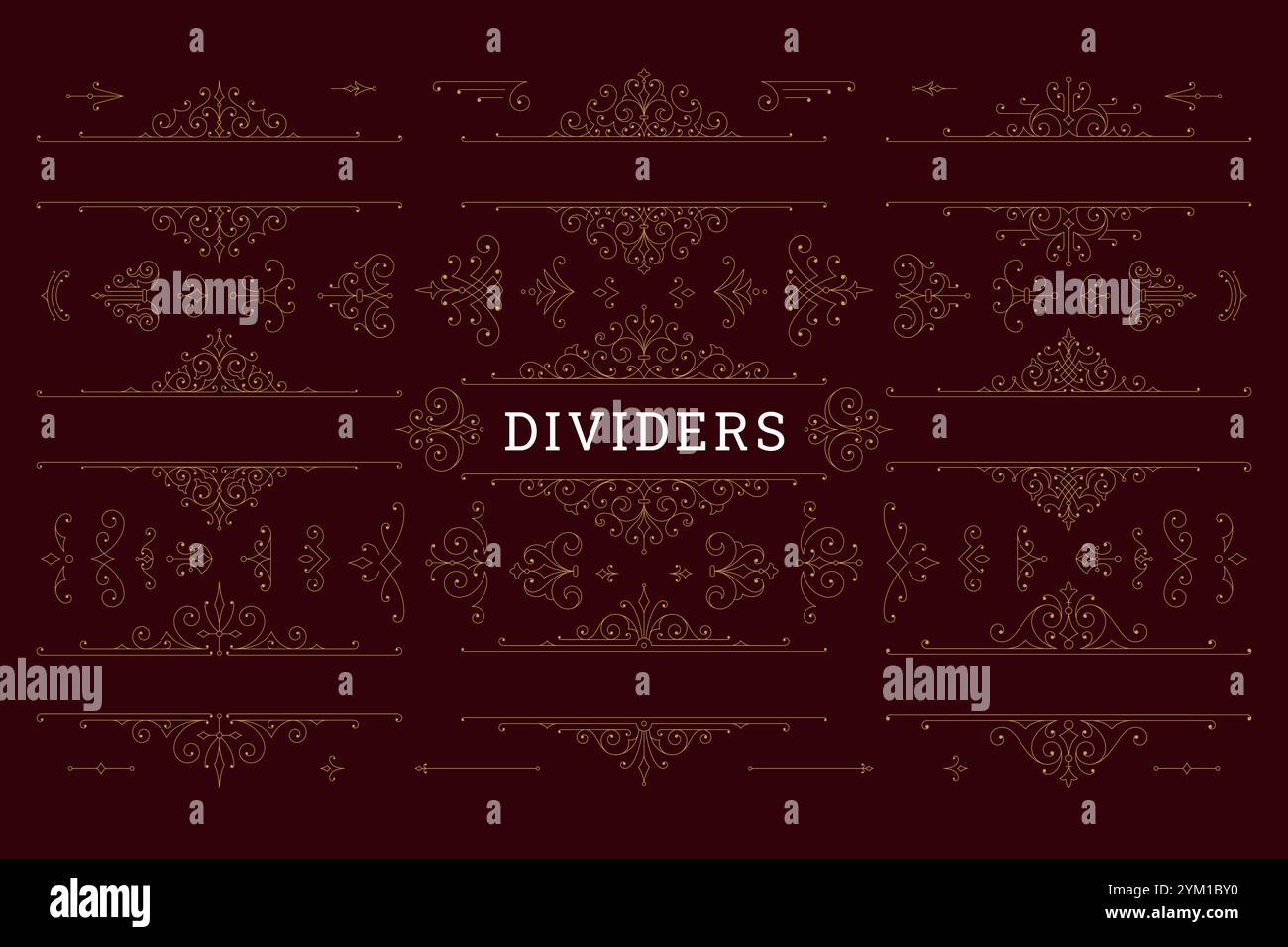 Luxury filigree golden swirl ornate border and divider set vector ...