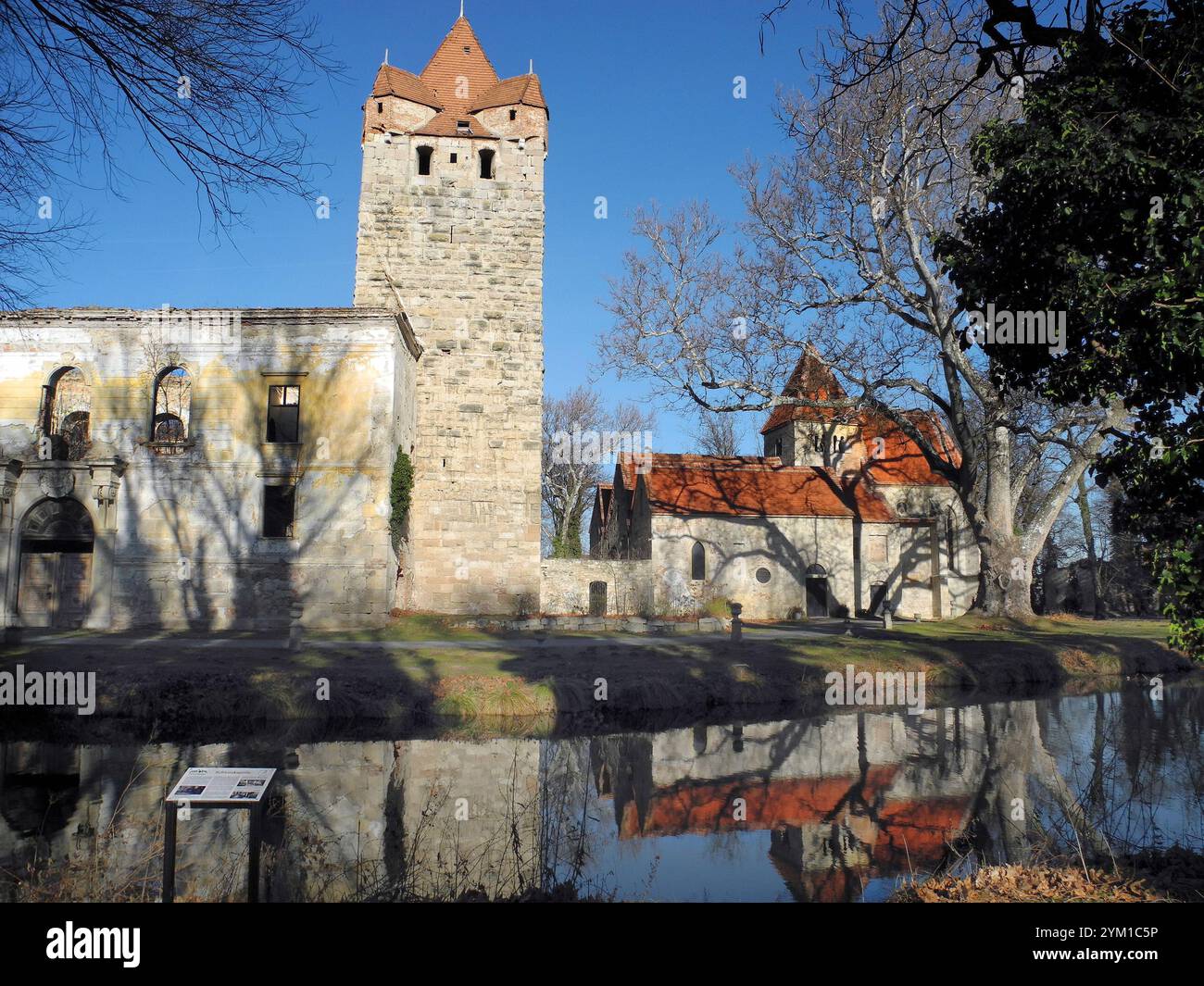 Pottendorf, Austria - January 21, 2024: Moated castle with partially ...