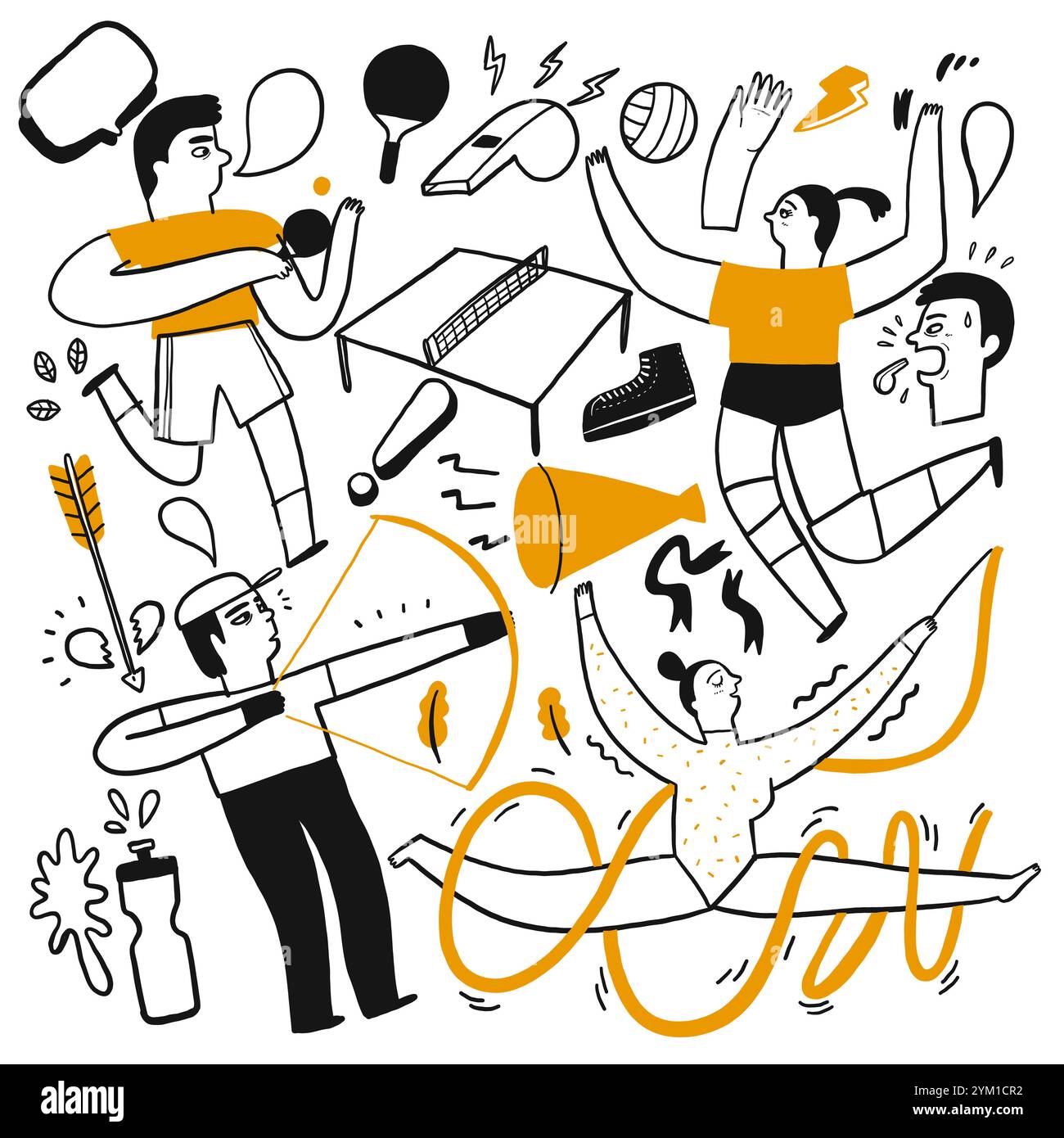 Activities of people who are playing various sports, Hand drawn vector ...