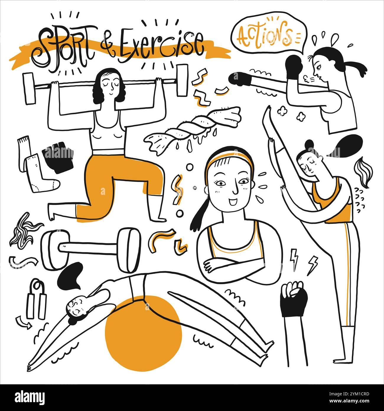 Activities of people who are playing various sports, Hand drawn vector ...