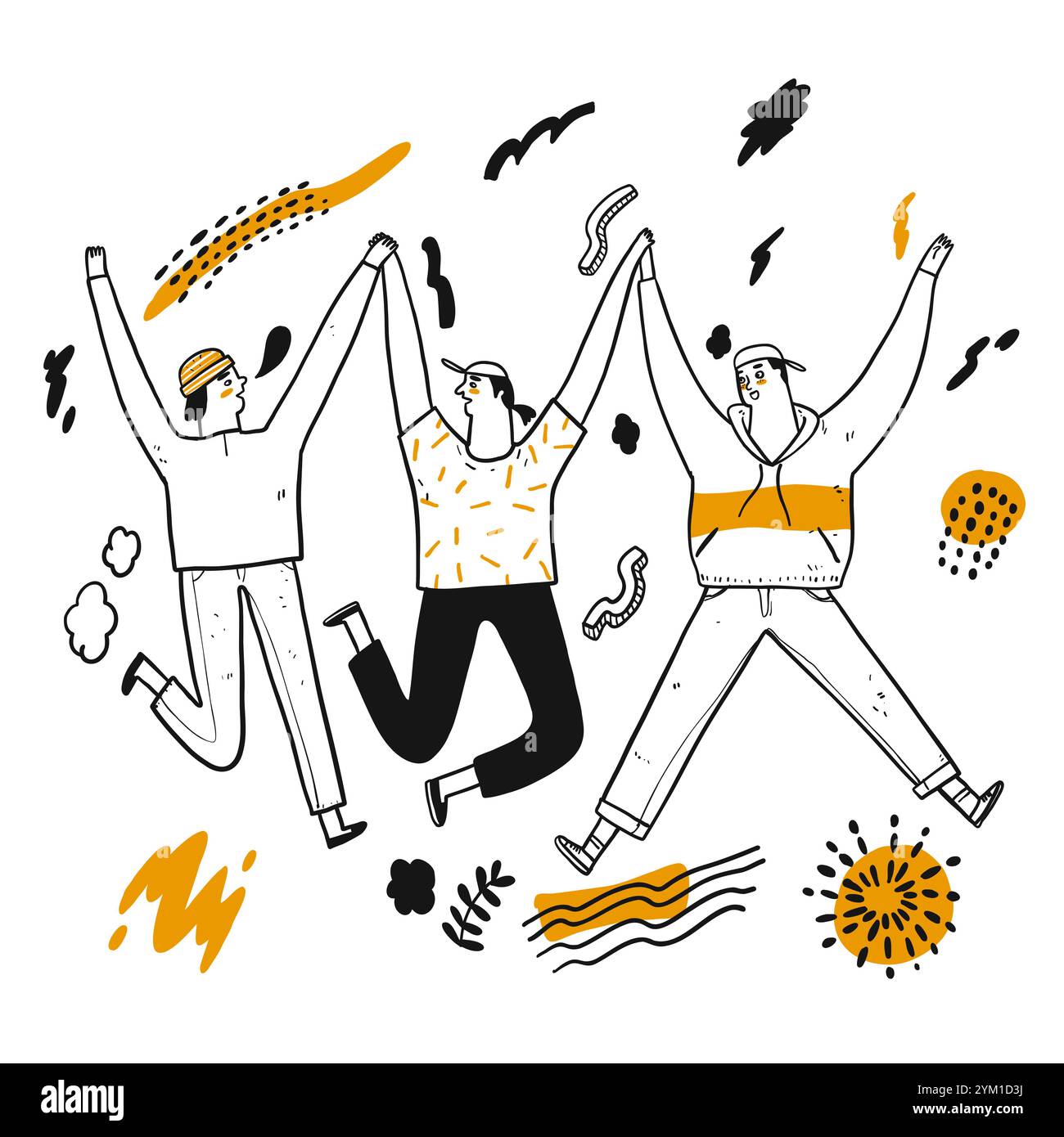 The besties join hands happily and flower element on white background ...