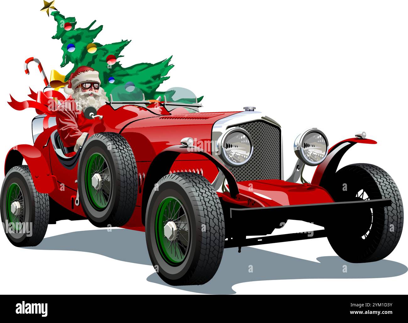 Vector Santa Claus driving Christmas retro car. Available EPS-10 format ...
