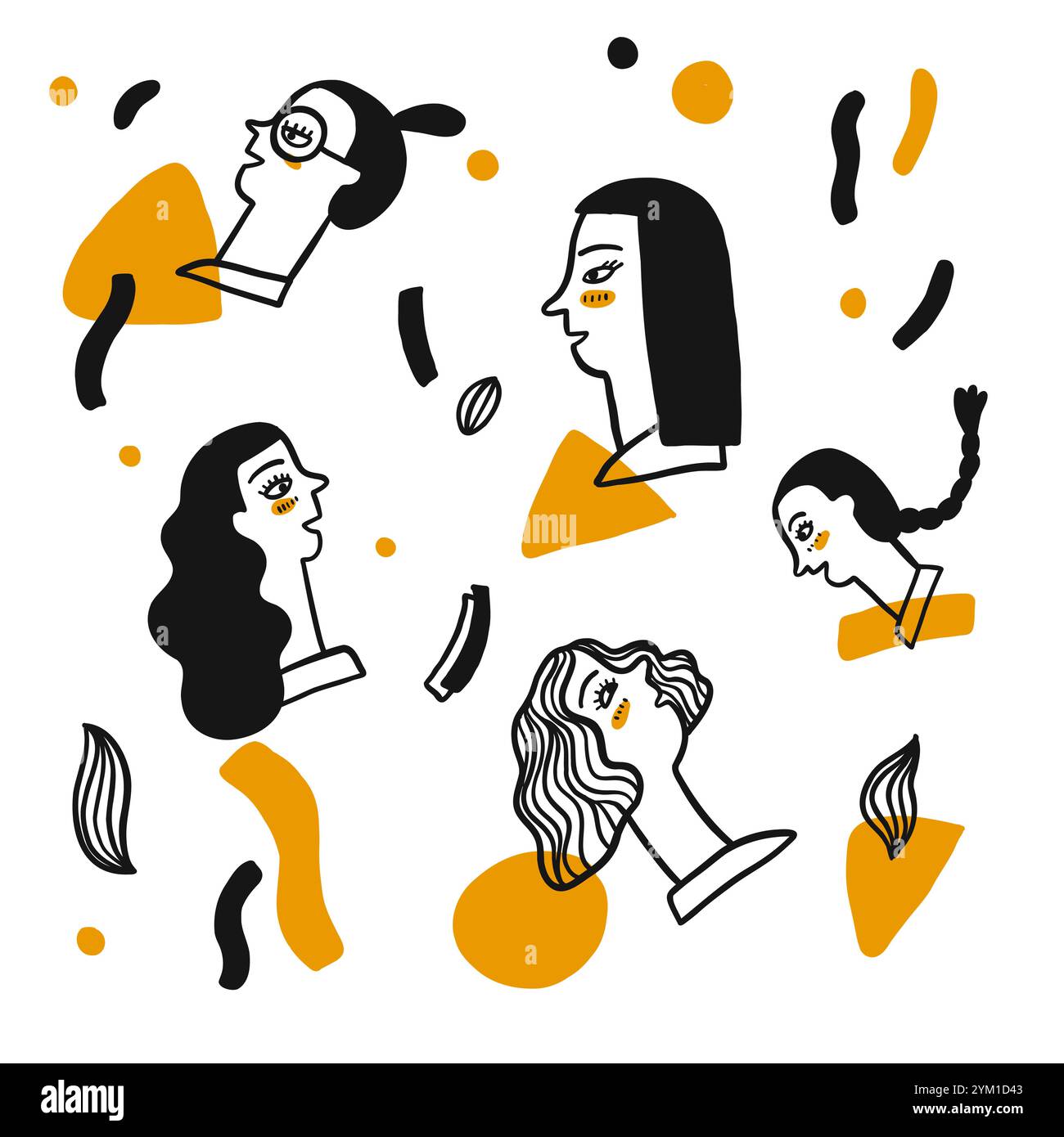 Hand drawing face of woman with pop art element on white background ...