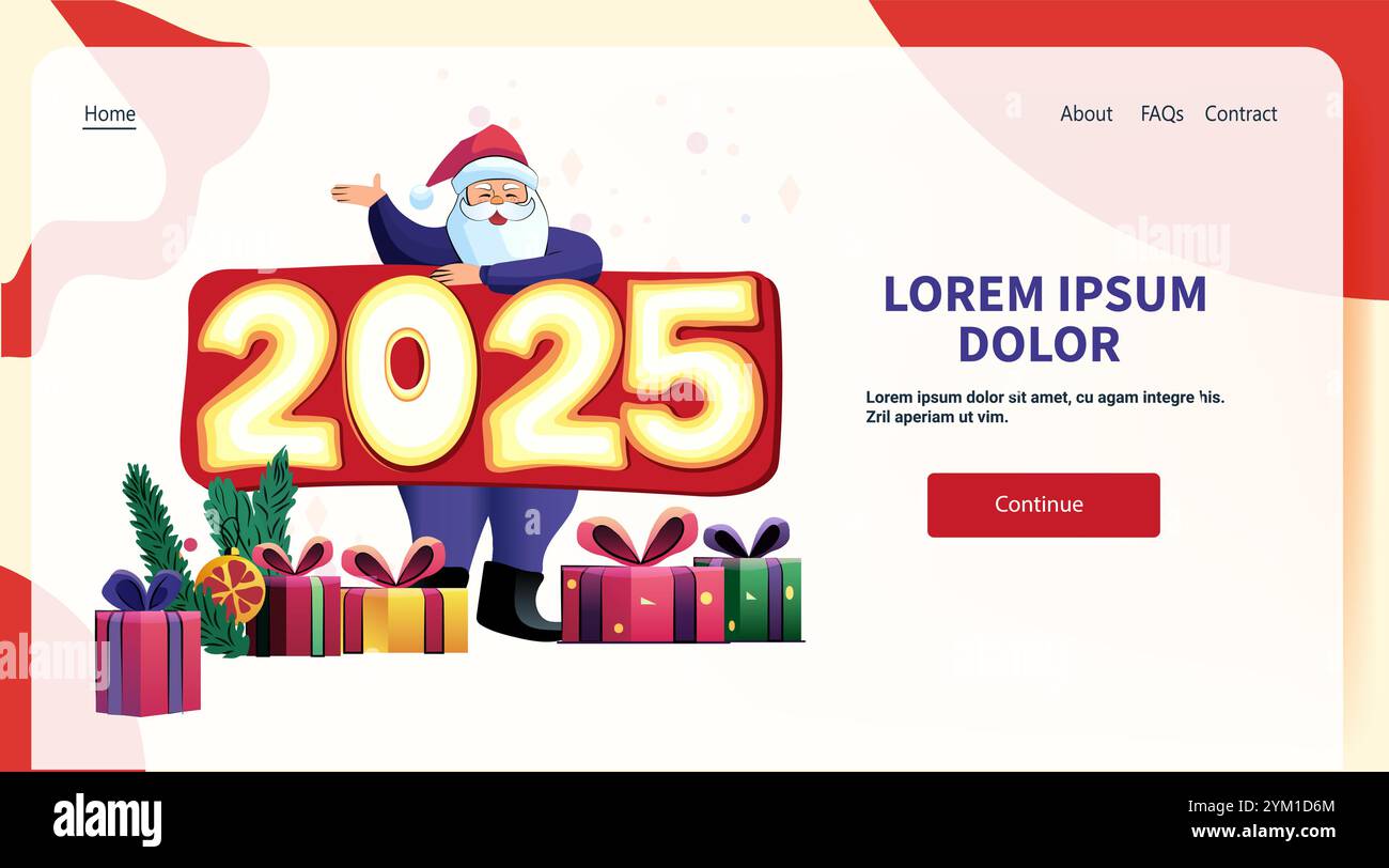 Santa holding 2025 sign with gifts festive scene colorful design ...