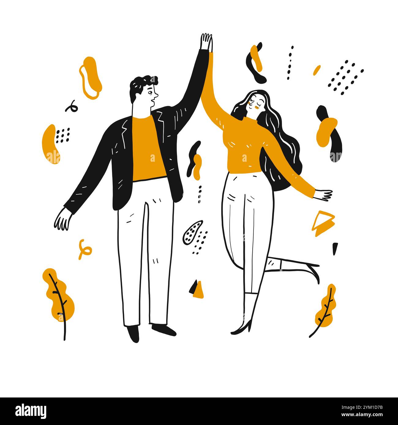 Happy couples dancing on bright days, Hand drawn Vector Illustration in ...