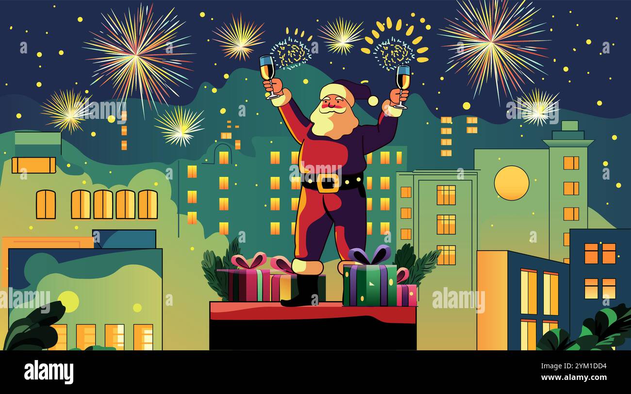 Claus celebrating christmas outdoors fireworks hi-res stock photography ...