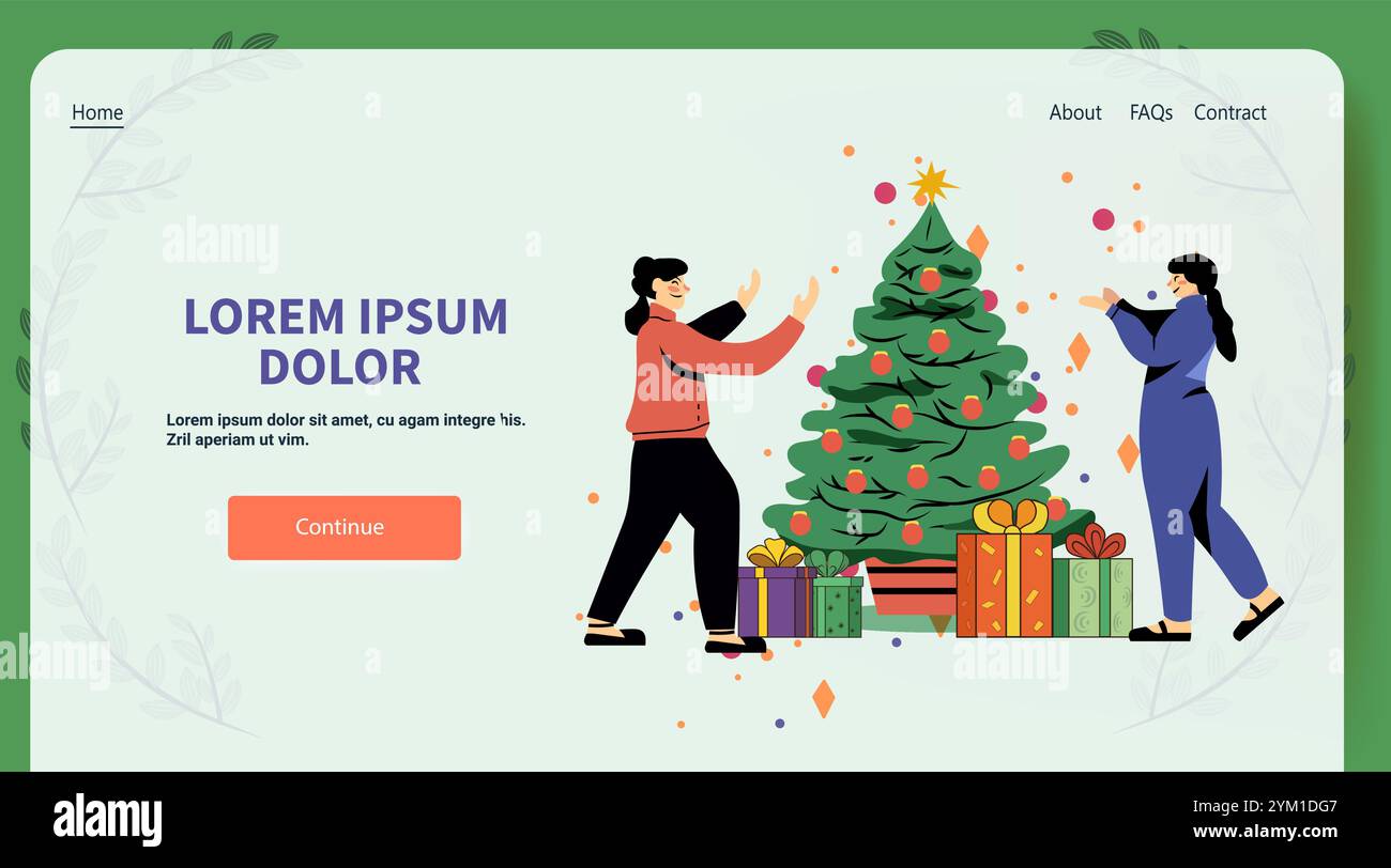 Christmas tree decoration festive scene with two people decorating a ...