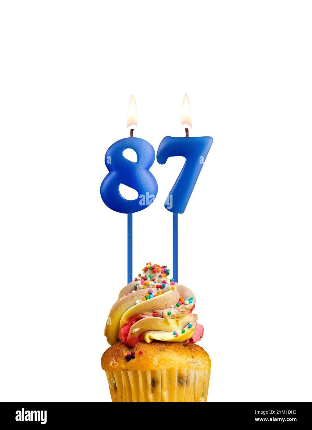 Blue number 87 candle - Birthday card on a white background Stock Photo ...
