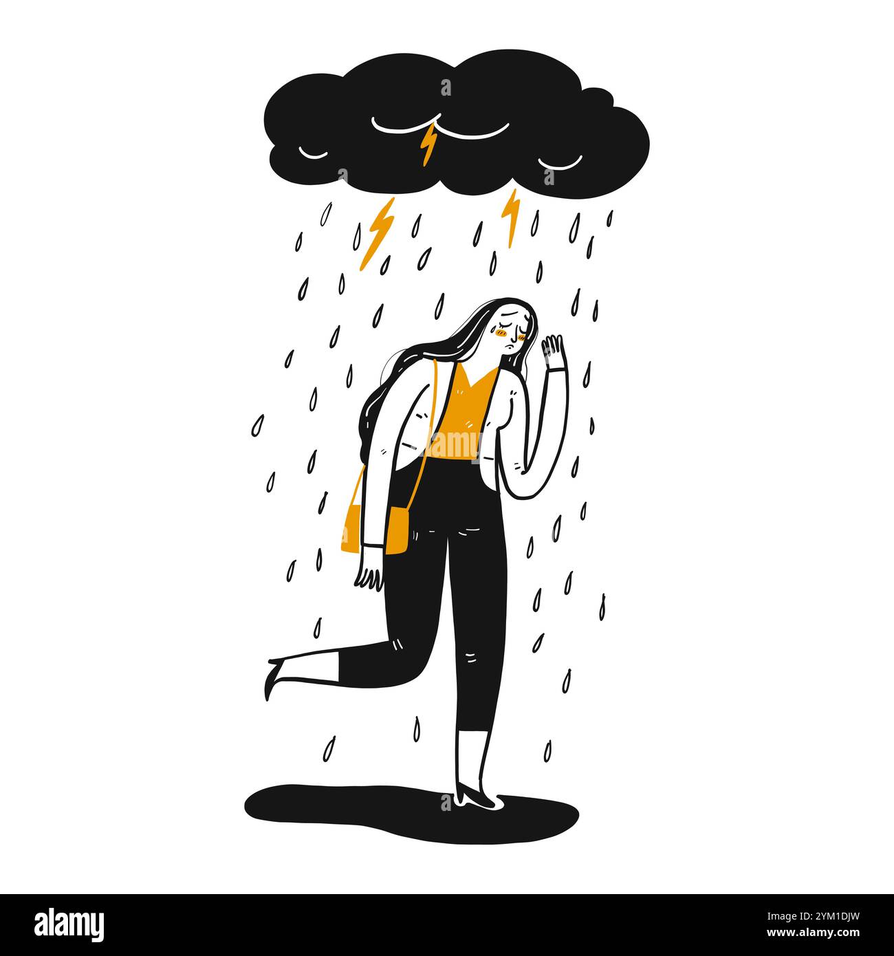 The woman is sad, Hand drawn Vector Illustration in sketch doodle style ...