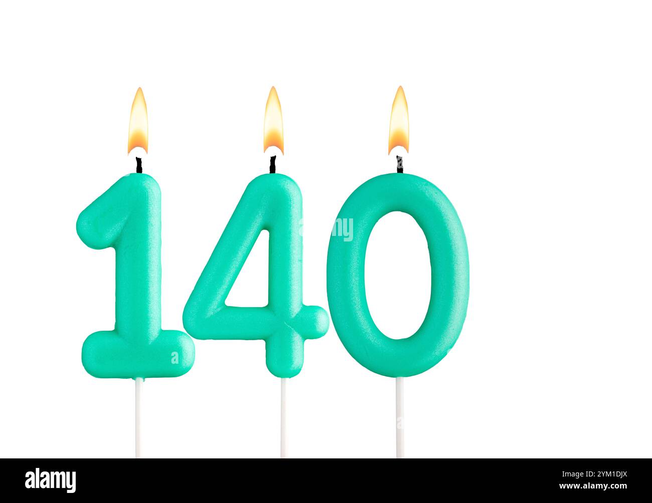 Birthday number 140 - Green birthday candle on white background Stock Photo - Alamy