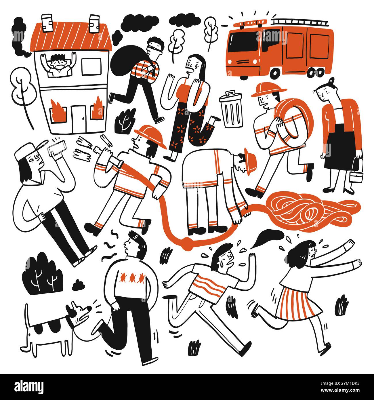 The element hand drawn of Fire fighting, Vector Illustration doodle ...