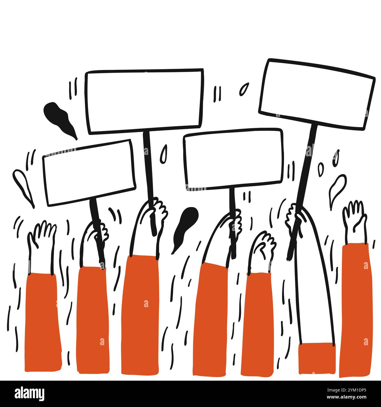 Collection of hand drawn a group of people holding empty label waiting ...