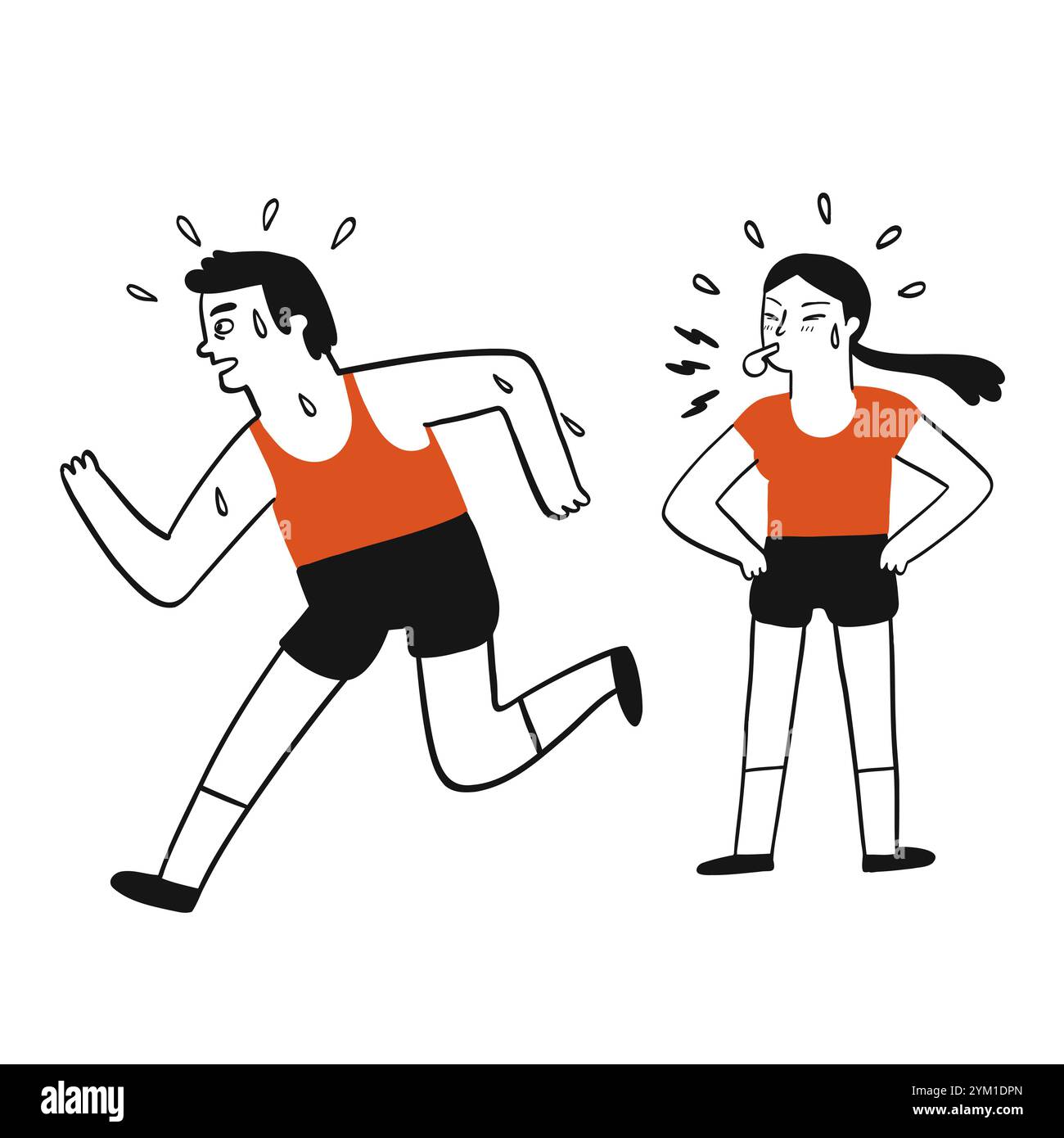 Collection of hand drawn man practice running with a girl being his ...