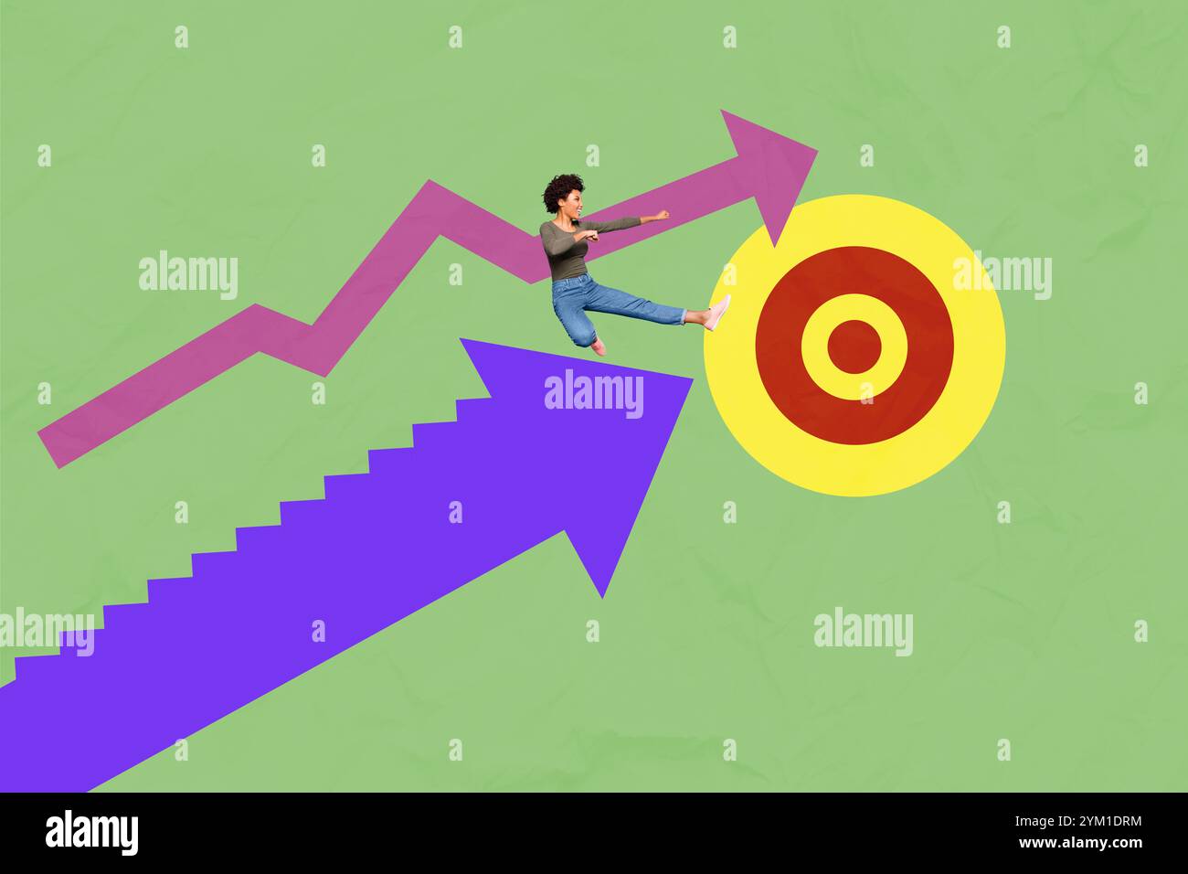 Composite photo collage of serious american girl jump kick leg career ...