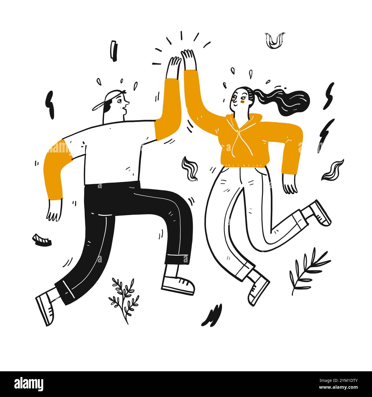 Happy couples dancing on bright days, Hand drawn Vector Illustration in ...