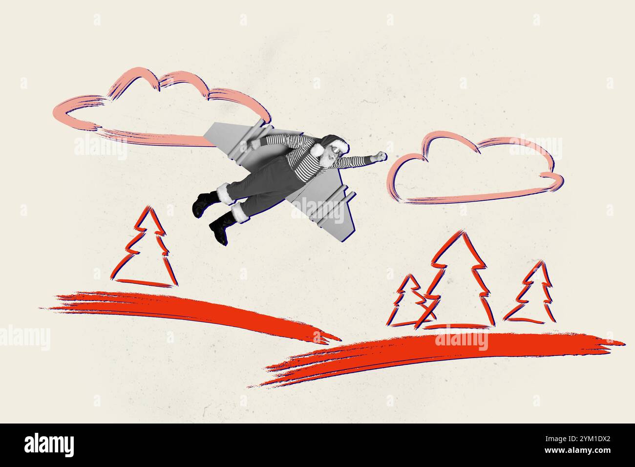 Postcard picture collage of fairy tale character santa superman ...