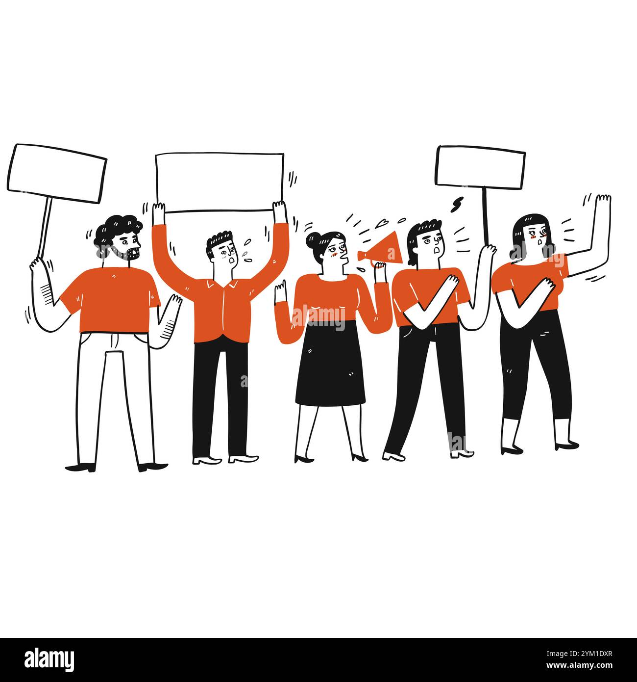 Collection of hand drawn a group of people doing protest.Vector ...