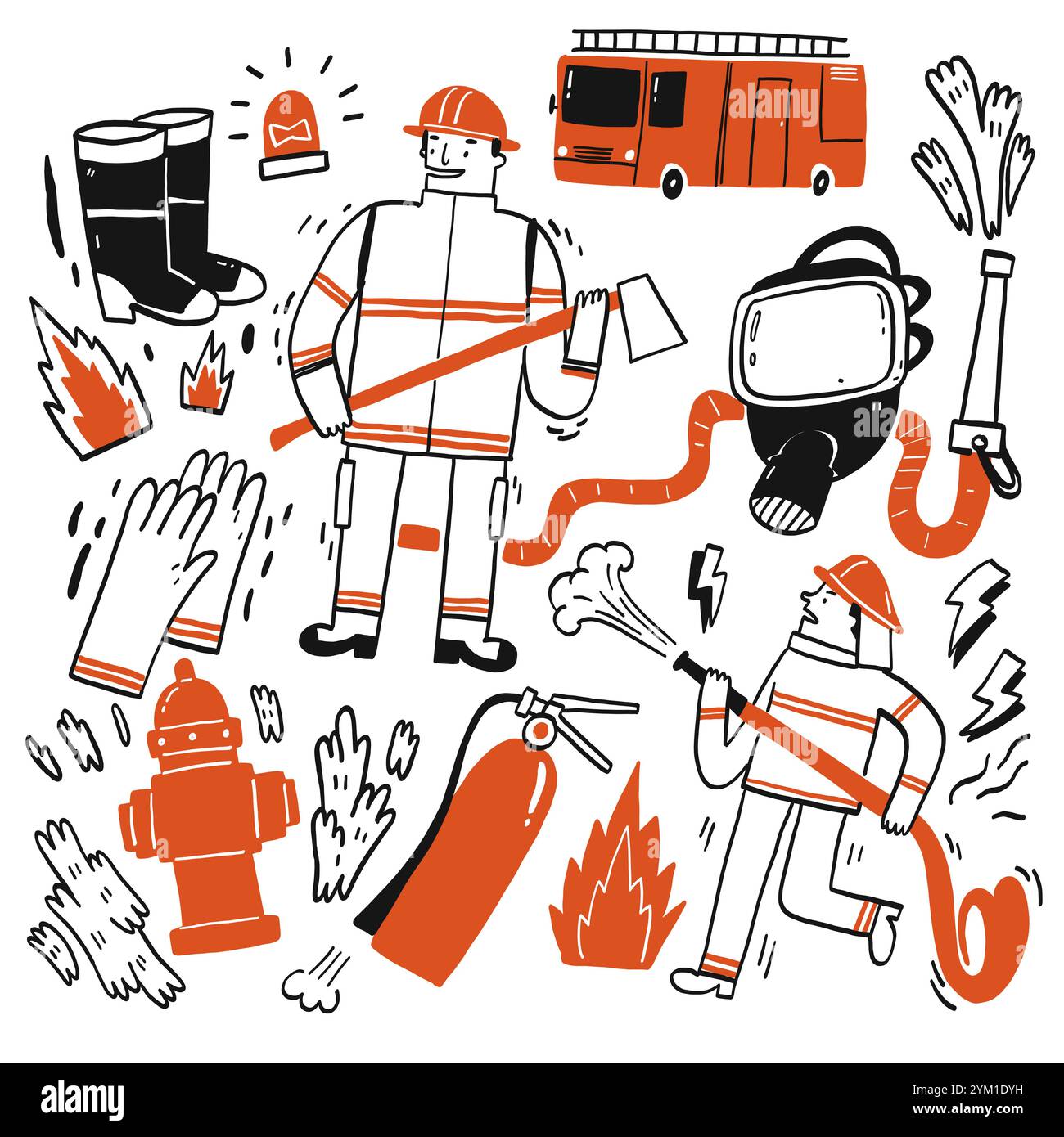 The element hand drawn of Fire fighting, Vector Illustration doodle ...