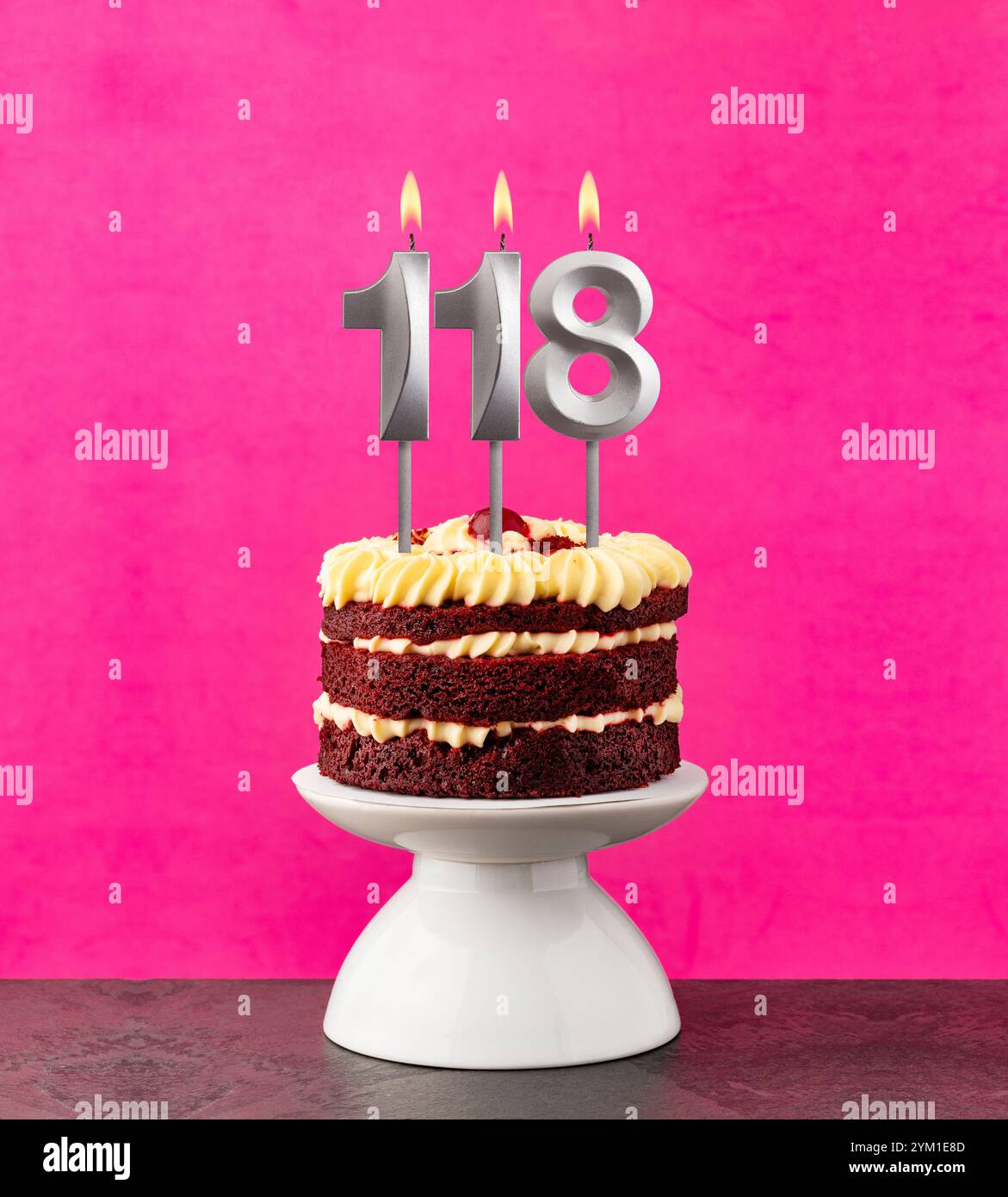 Red velvet cake - Birthday number 118 on a pink background Stock Photo ...