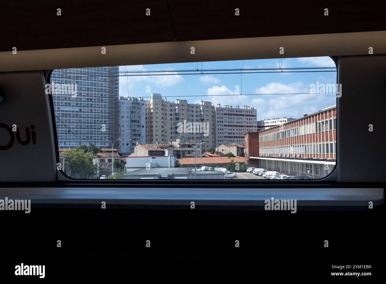 Large low-cost residential building (HLM) social housing seen from high ...