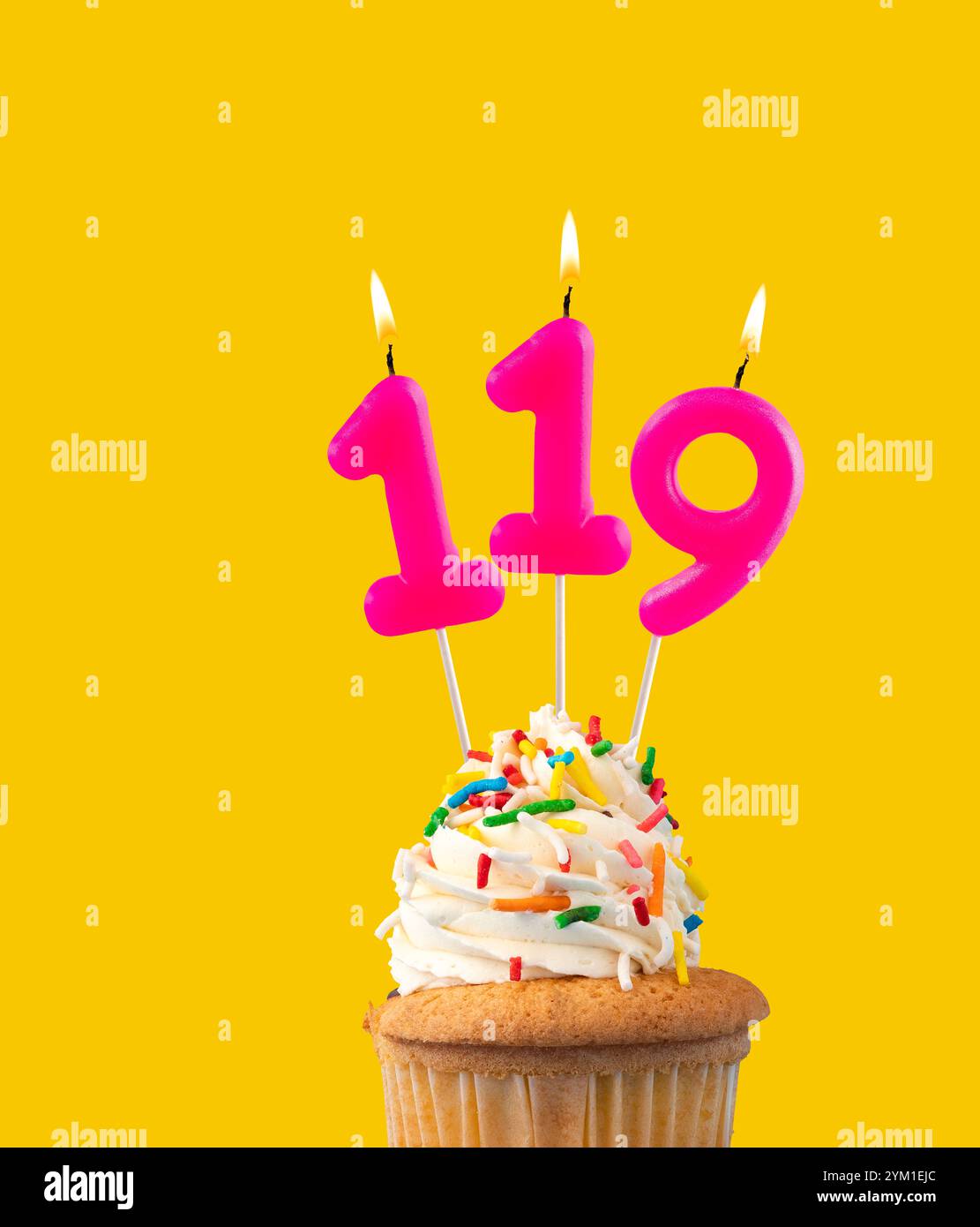 Pink candle and cupcake birthday card - Number 119 Stock Photo - Alamy