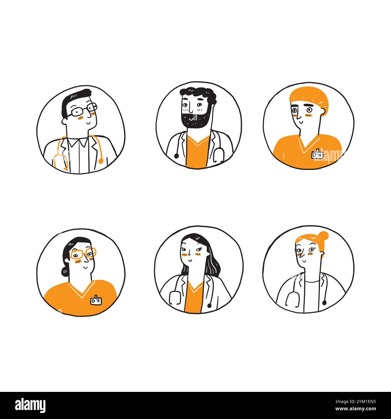 Medical avatars set . Medical clinic staff doodle avatars. icon Stock ...