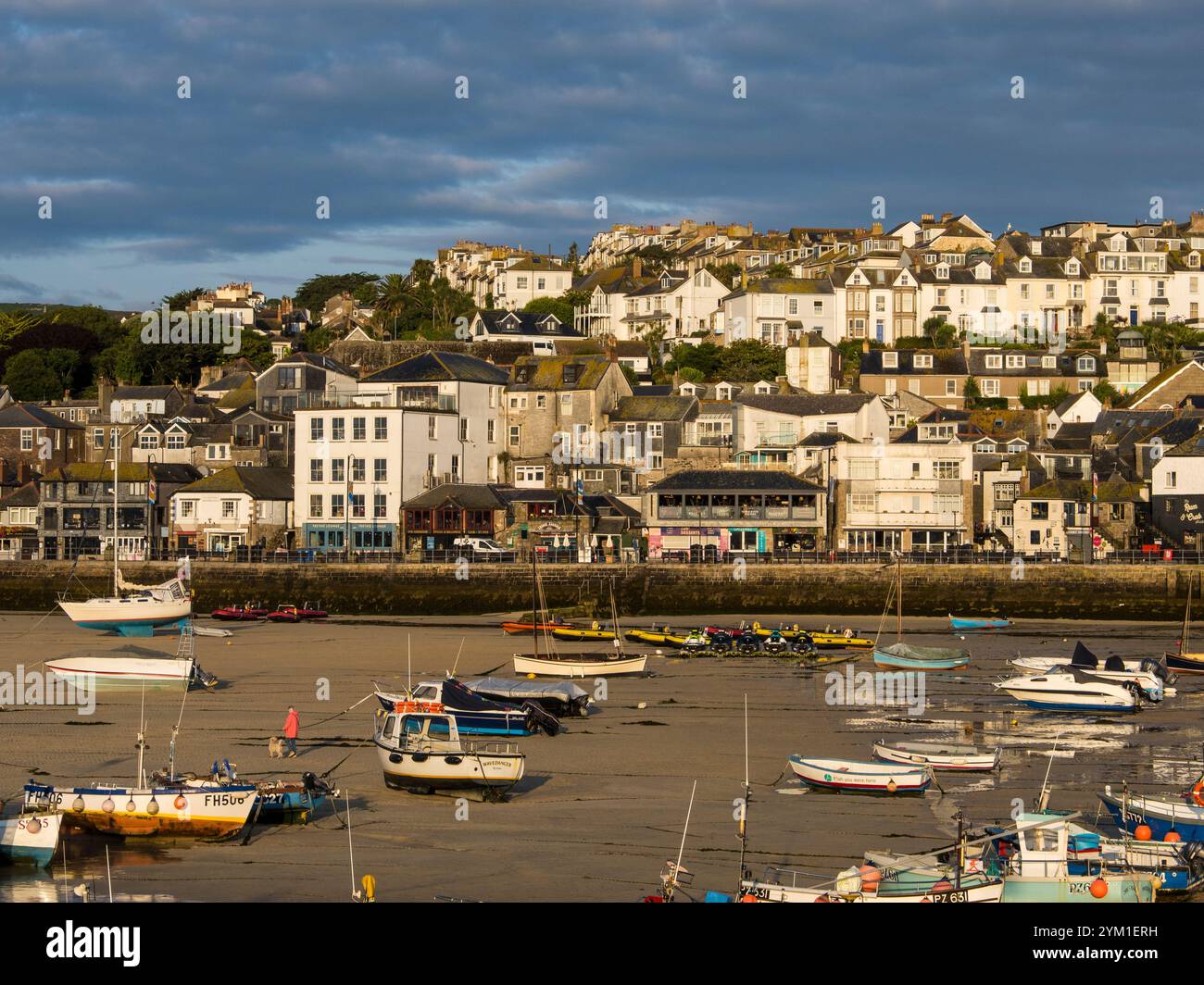 Boats on the Sand, Dawn St Ives Harbour, Cornwall, England, UK, GB ...