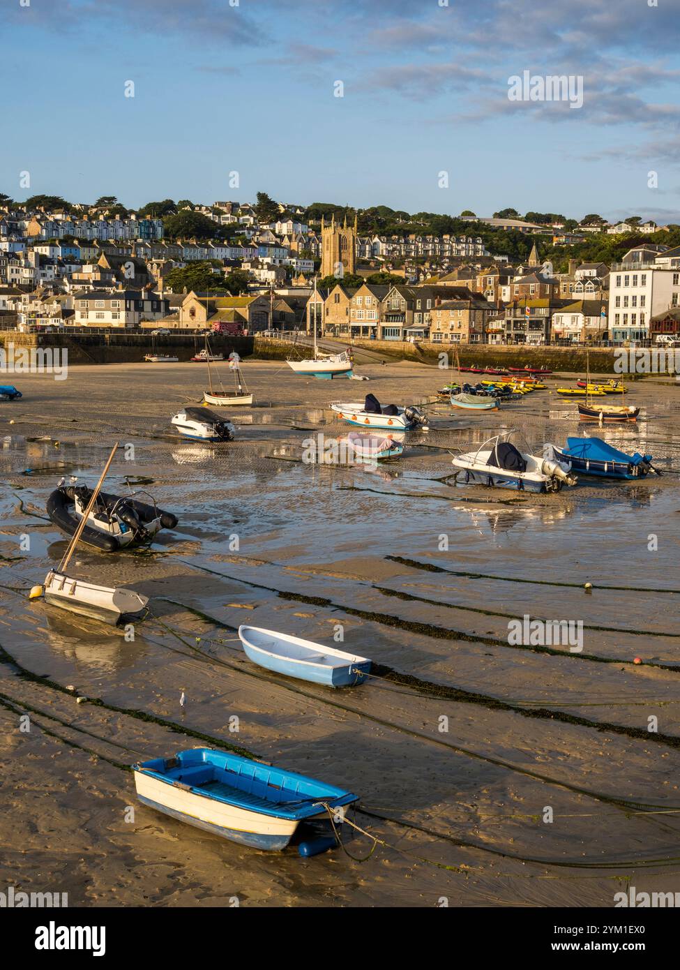 Boats on the Sand, Dawn St Ives Harbour, Cornwall, England, UK, GB ...