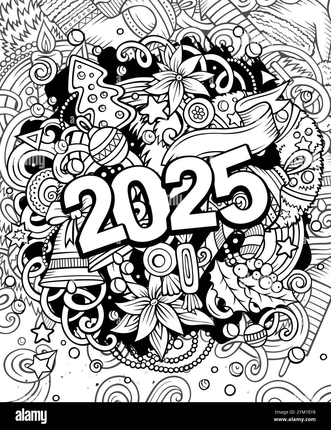 2025 doodles illustration. New Year objects and elements design ...