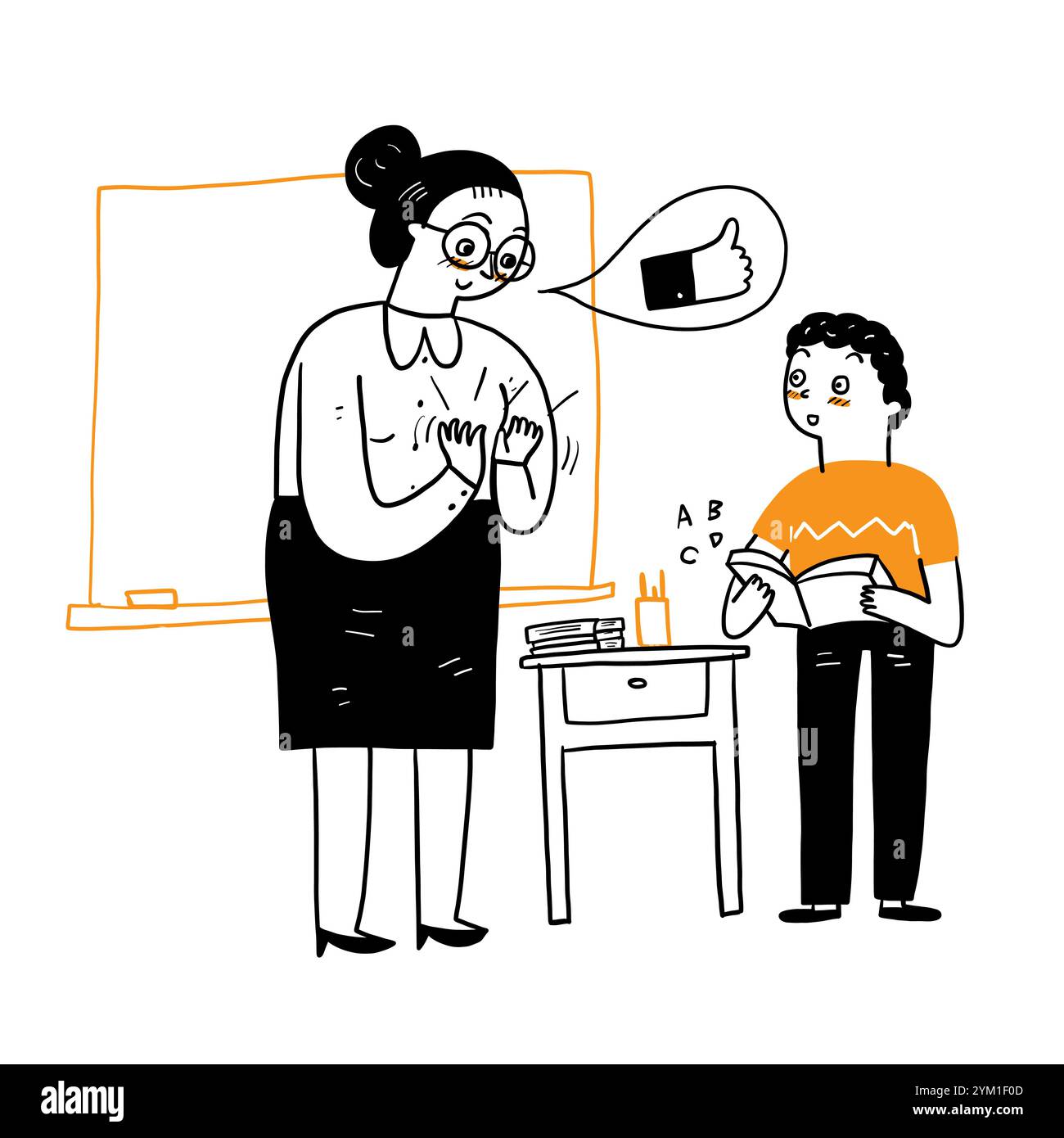 Teacher praise for student with applause for doing good, Vector ...