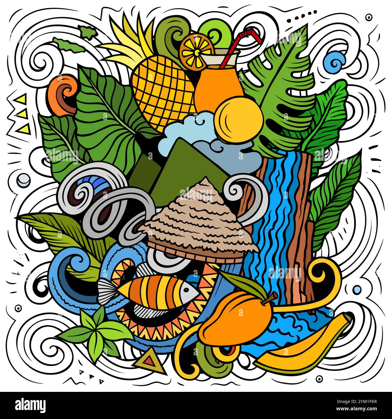 Bora-Bora cartoon doodle illustration. Creative funny vector background ...