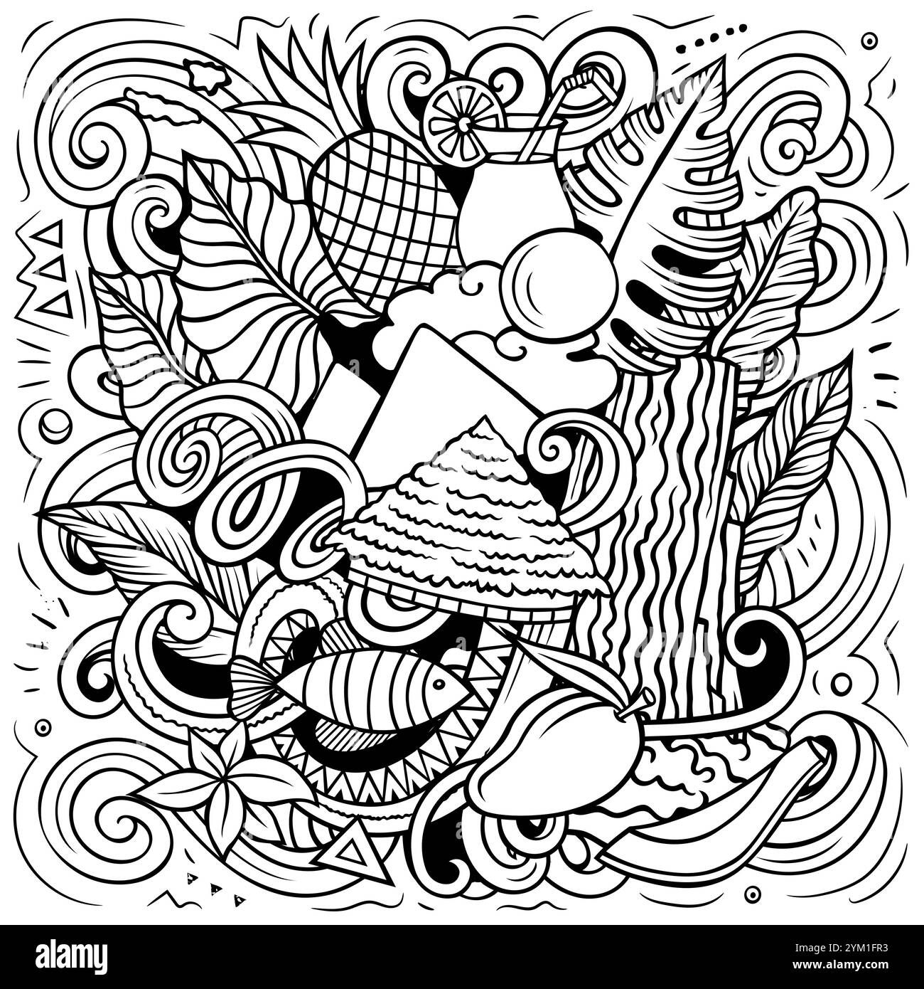 Bora-Bora cartoon doodle illustration. Creative funny vector background ...