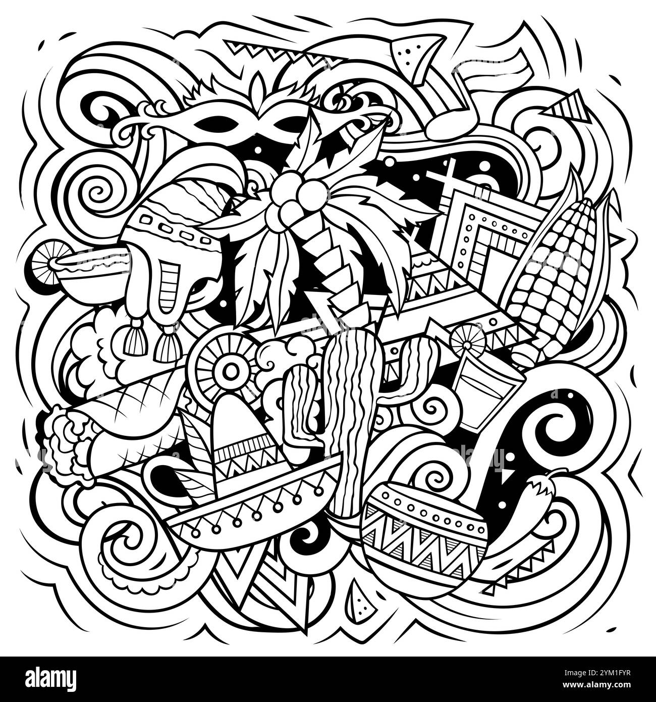 Latin America cartoon vector illustration. Sketchy detailed composition ...