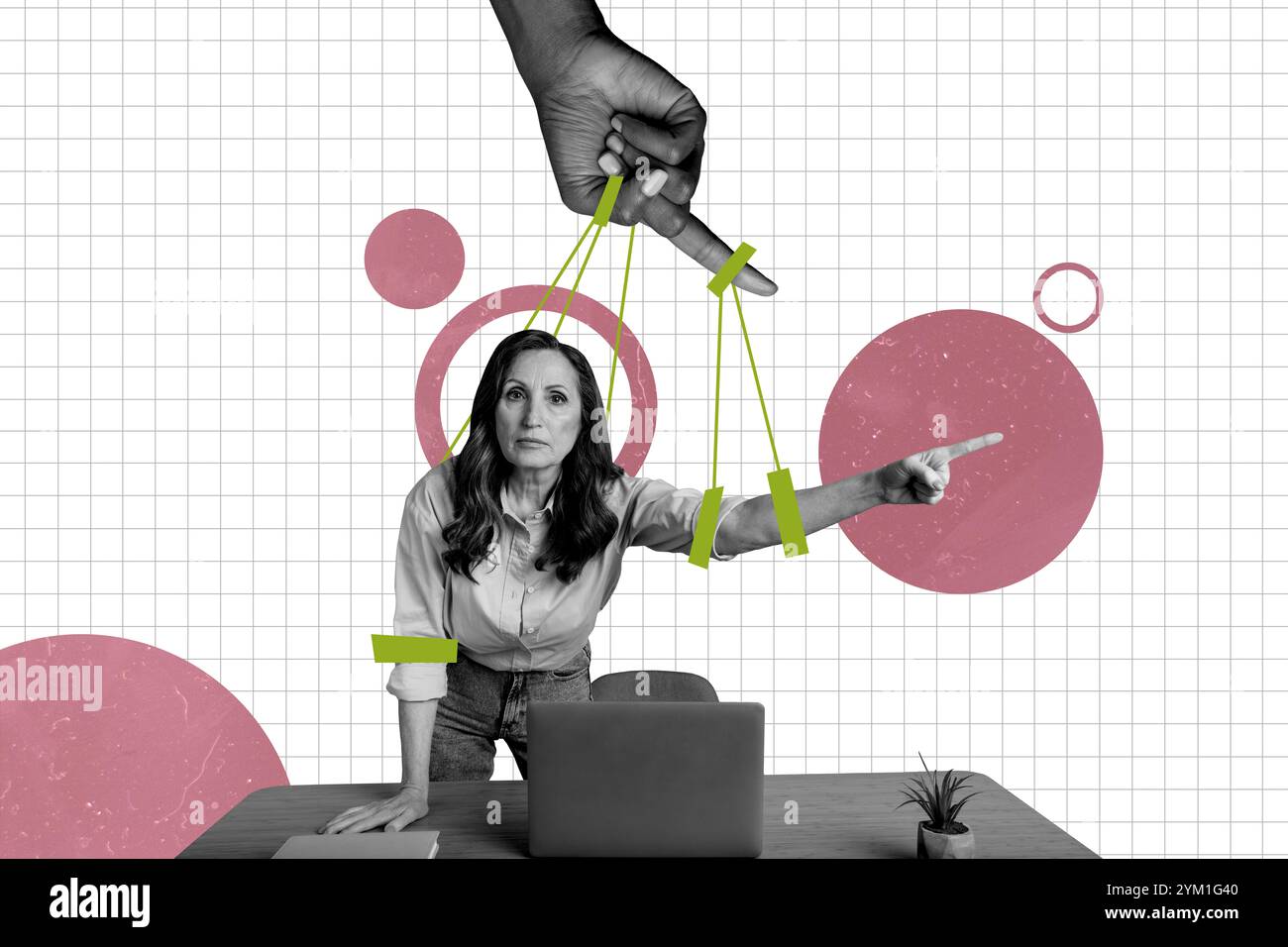 Composite trend artwork sketch image photo collage of checkered page space aged lady boss finger ...