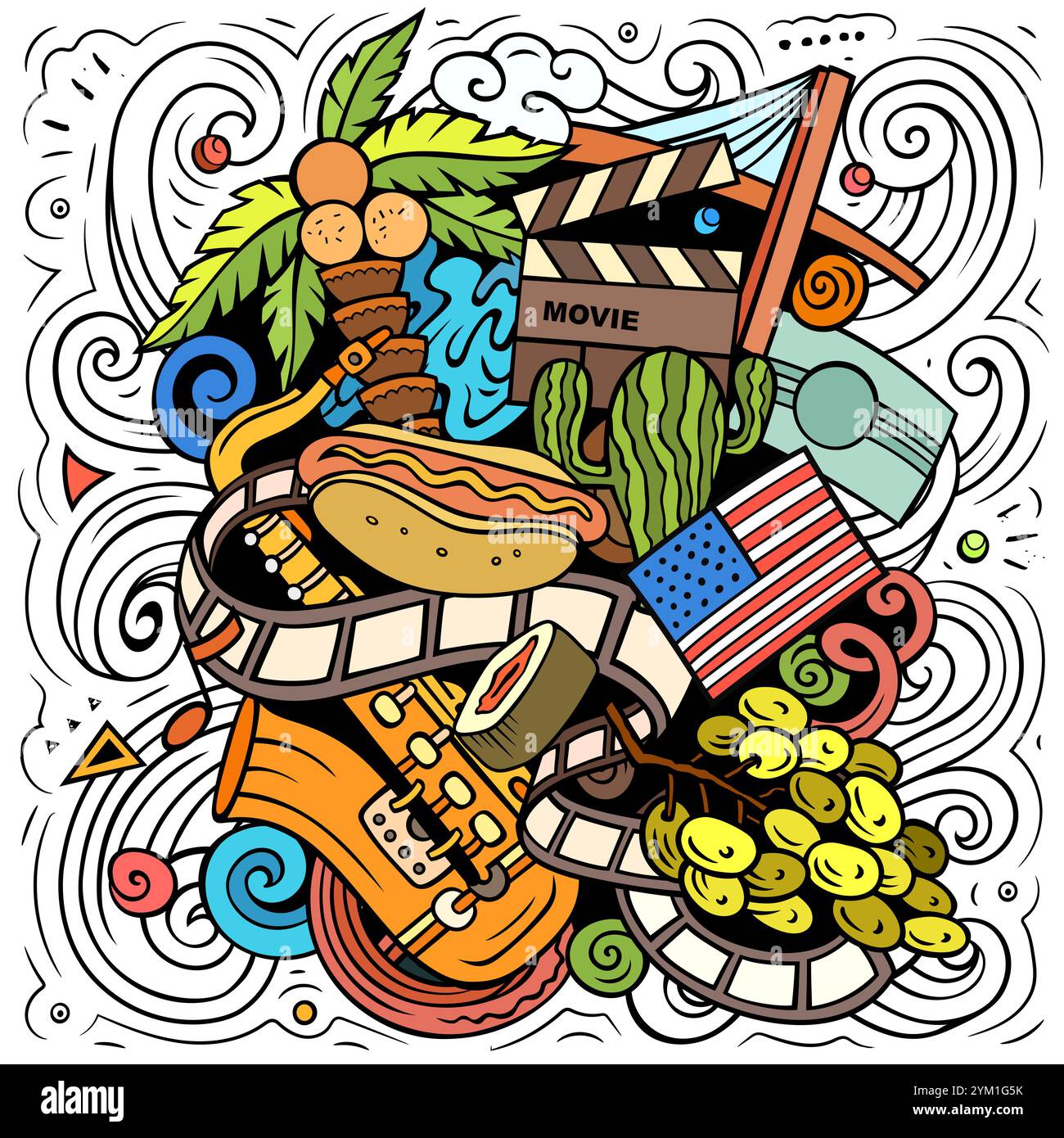 California hand drawn cartoon doodle illustration. Funny USA State ...