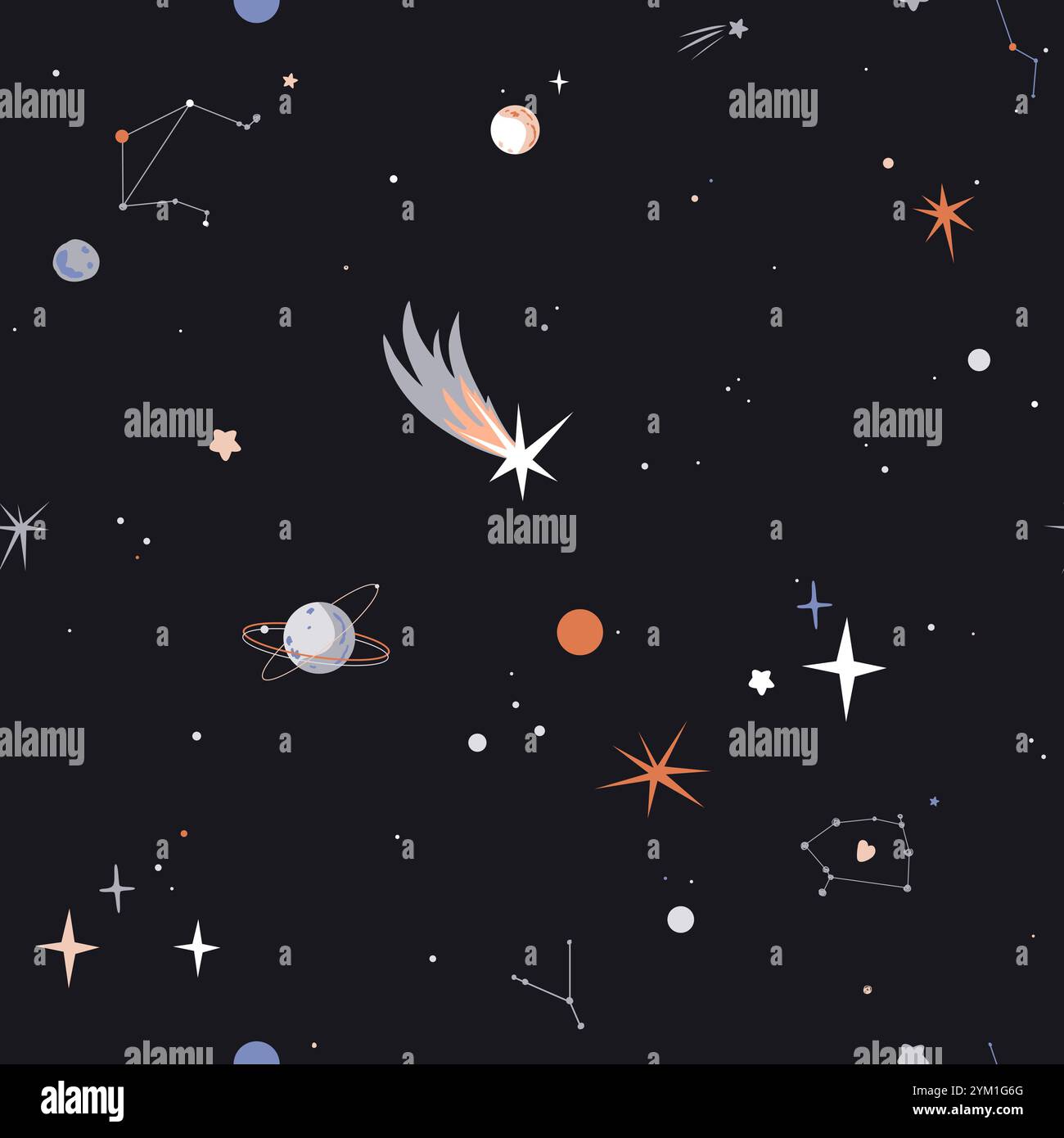 Starry night sky abstract background. Space seamless pattern with stars ...