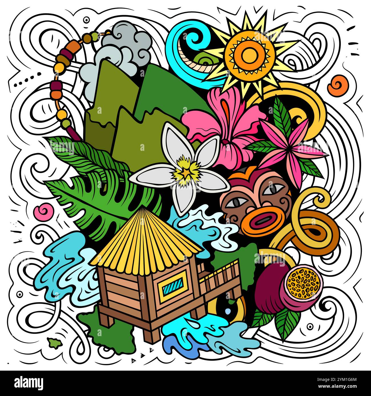 Tahiti hand drawn cartoon doodle illustration. Creative funny vector ...