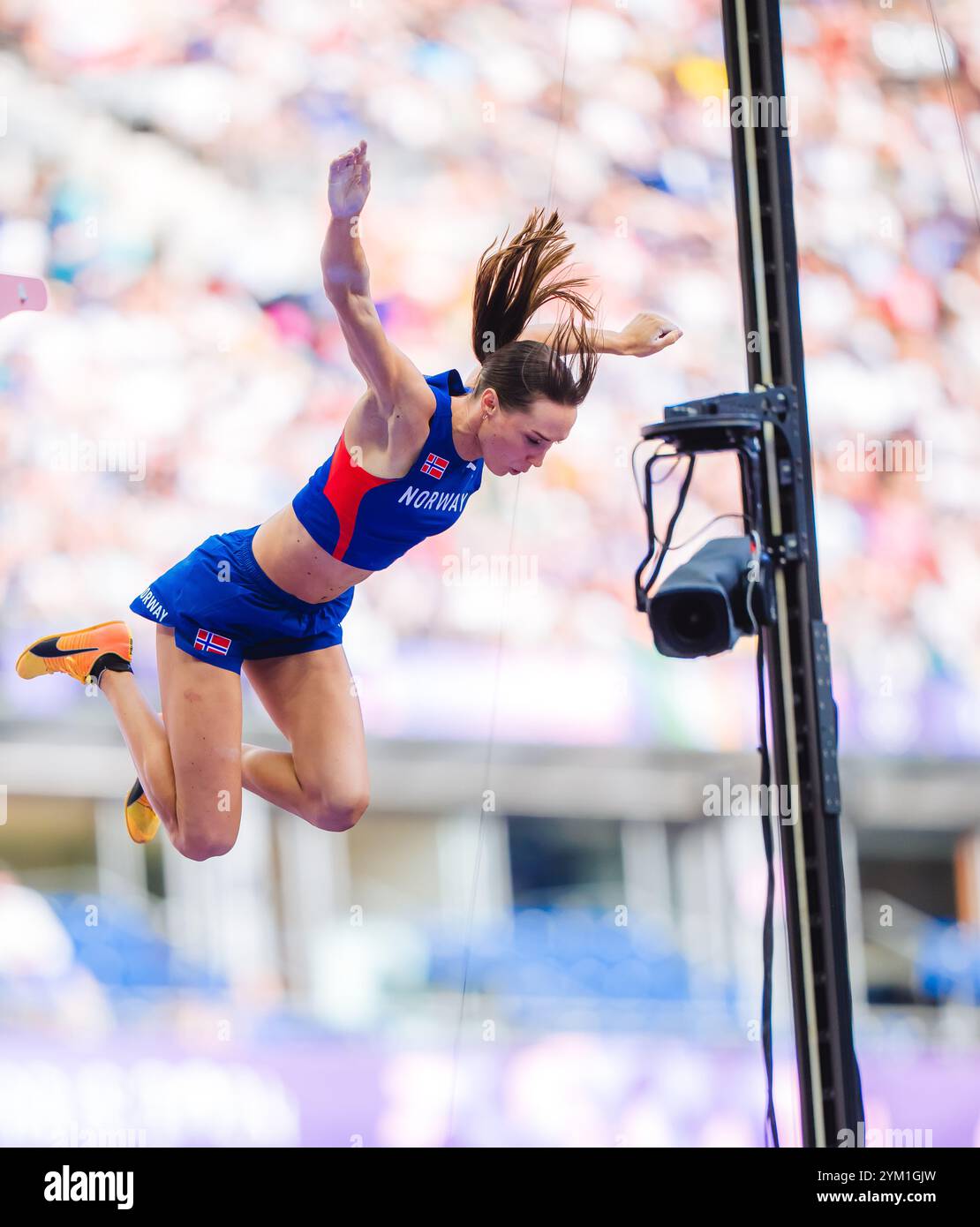 Lene Retzius participating in the pole vault at the Paris 2024 Olympic ...
