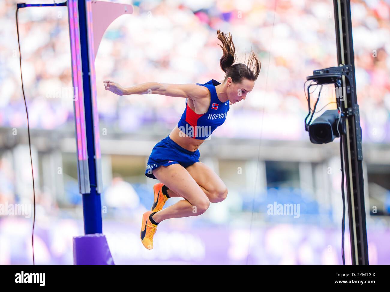 Lene Retzius participating in the pole vault at the Paris 2024 Olympic ...