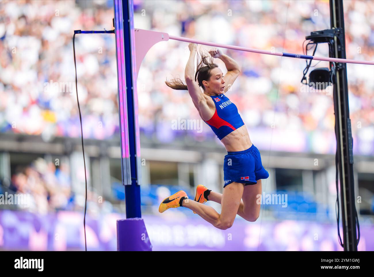 Lene Retzius participating in the pole vault at the Paris 2024 Olympic ...